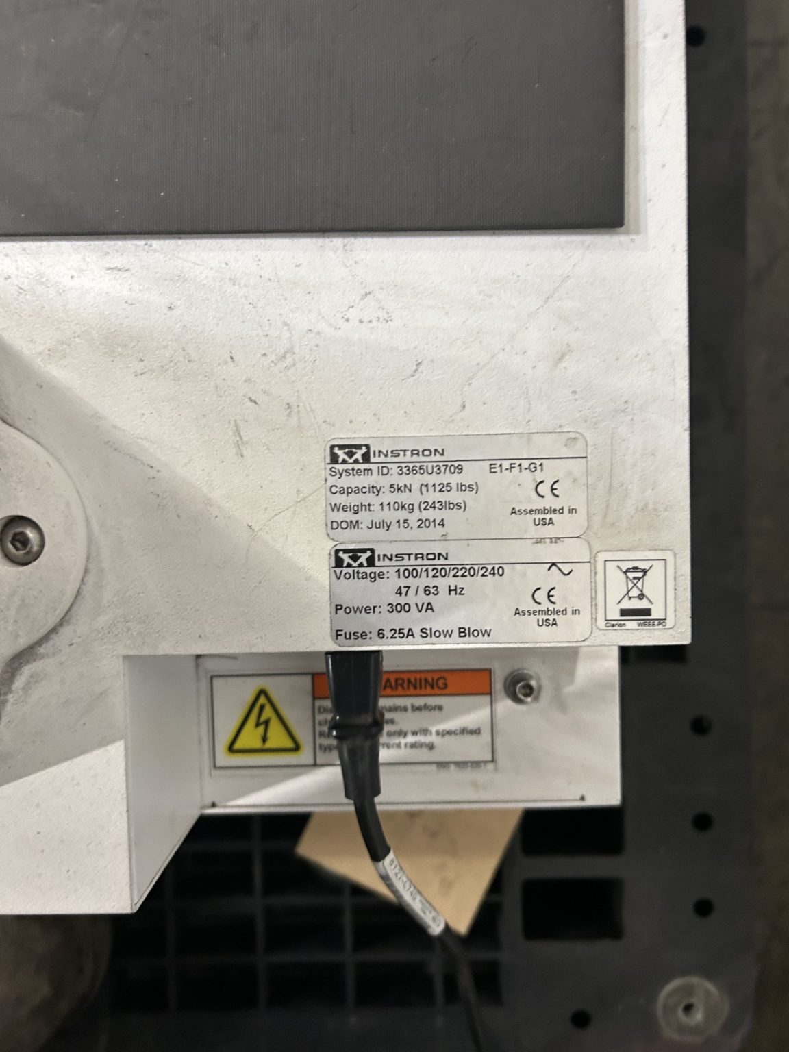 1,125lbf (5kN) Instron 3365 (Bluehill Universal Software) | Frank Bacon